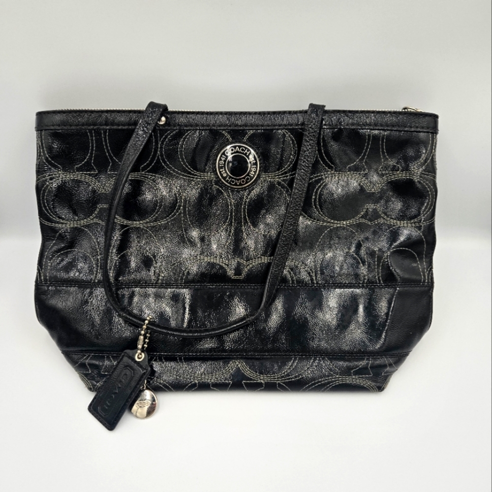 Coach Signature Patent Leather Shoulder Handbag - Gem